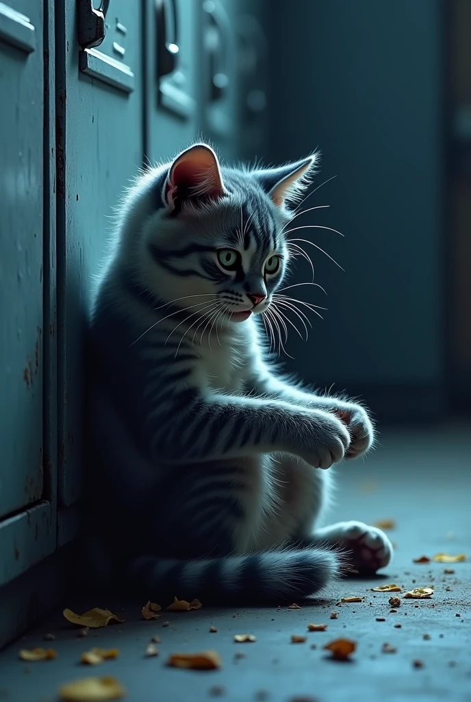 5. A tense scene of the kitten after being beaten up by the school ...
