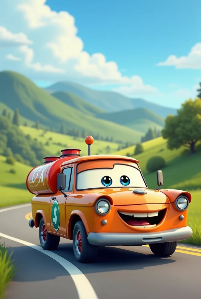 An animated vehicle on a road with a full fuel tank. - SeaArt AI