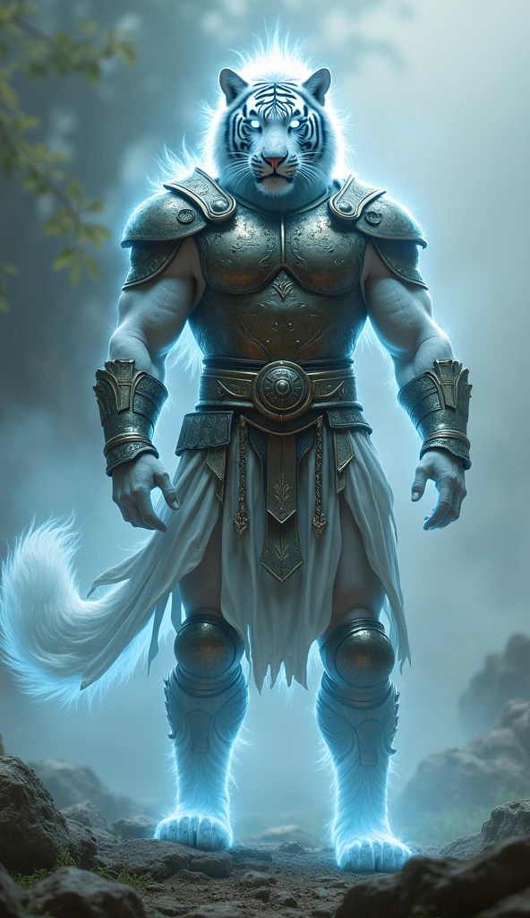 Prompt for the fusion of a Spartan and a white ghost tiger - SeaArt AI