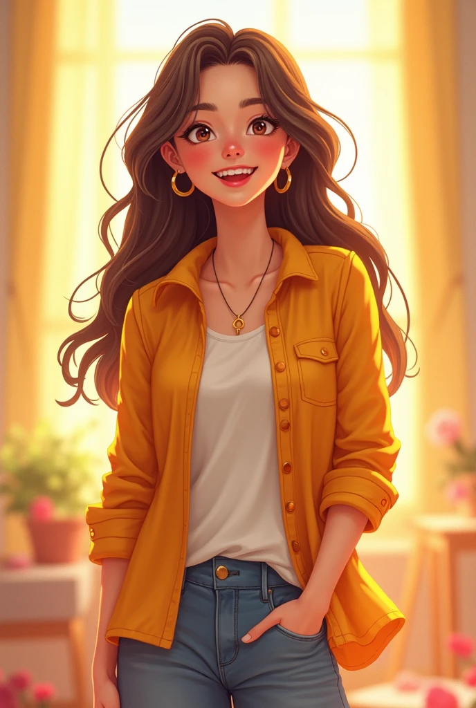 A cheerful young lady - SeaArt AI