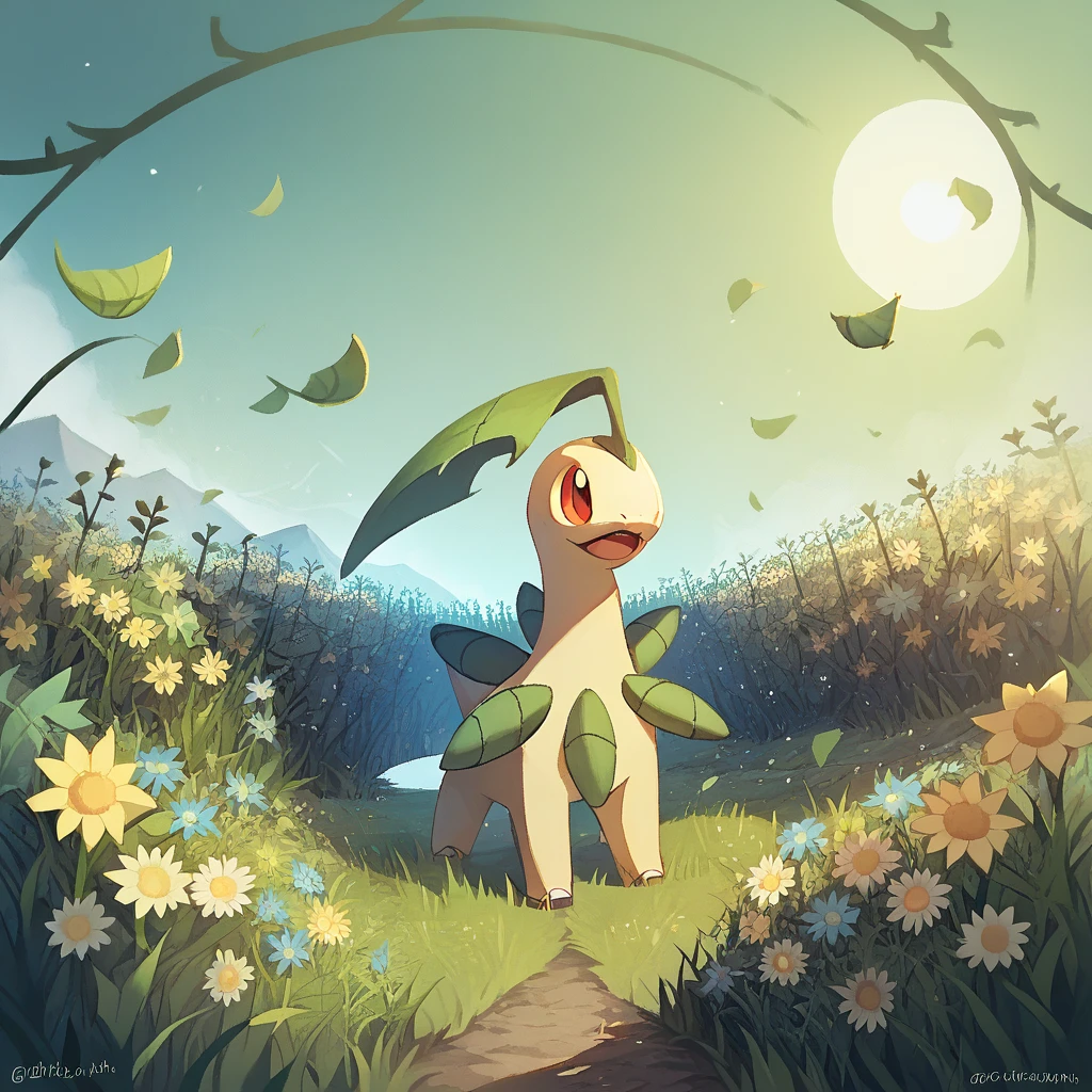 Bayfeef, Pokémon, whole body, Solo, grass landscape, flowers - SeaArt AI