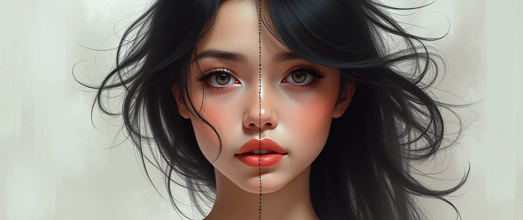 Desain graphic like made by corel draw. Painting half beautiful woman ...