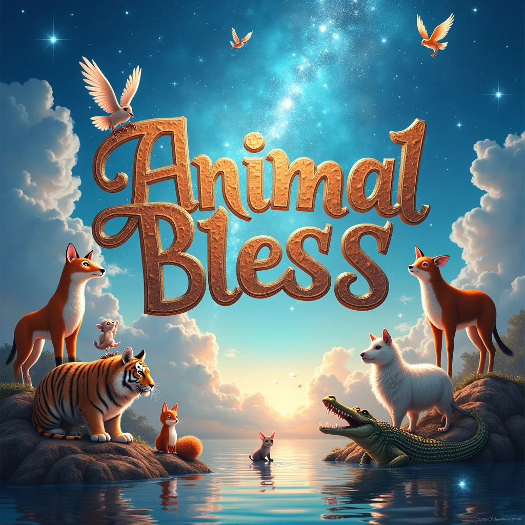 A magical, cinematic scene unfolds in a vibrant blue sky filled with ...