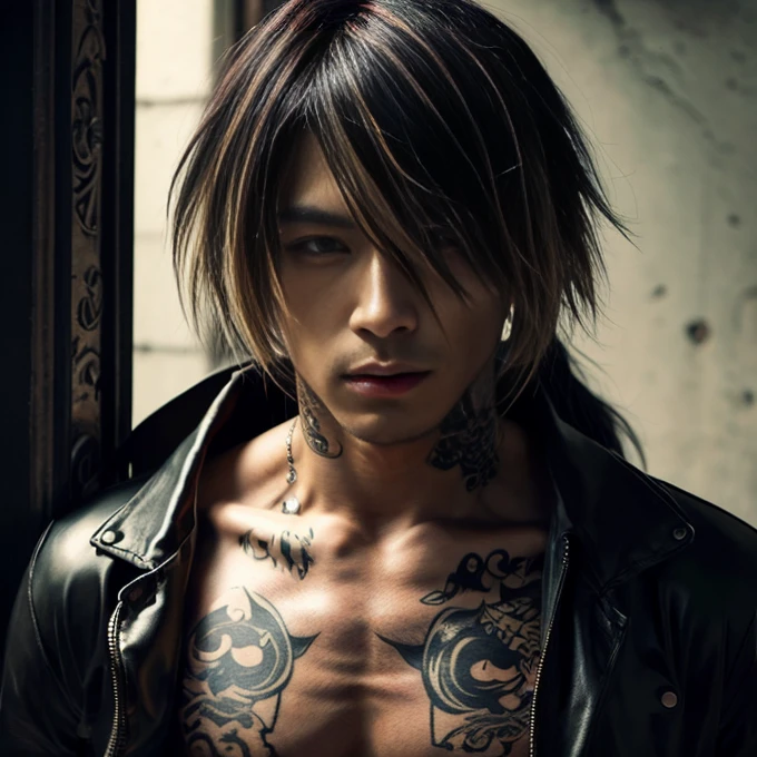 1 man, Japanese man, male, Asian eyes, muscular, broad shoulders ...