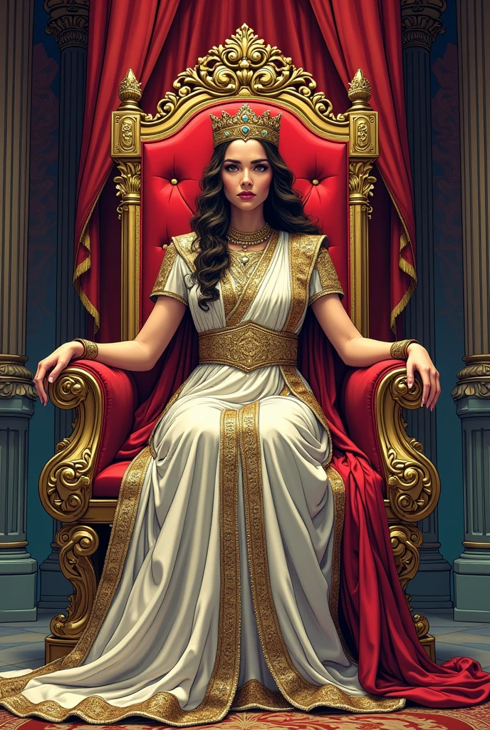 Comic art of Queen Esther from the bible sitting on a royal stool ...
