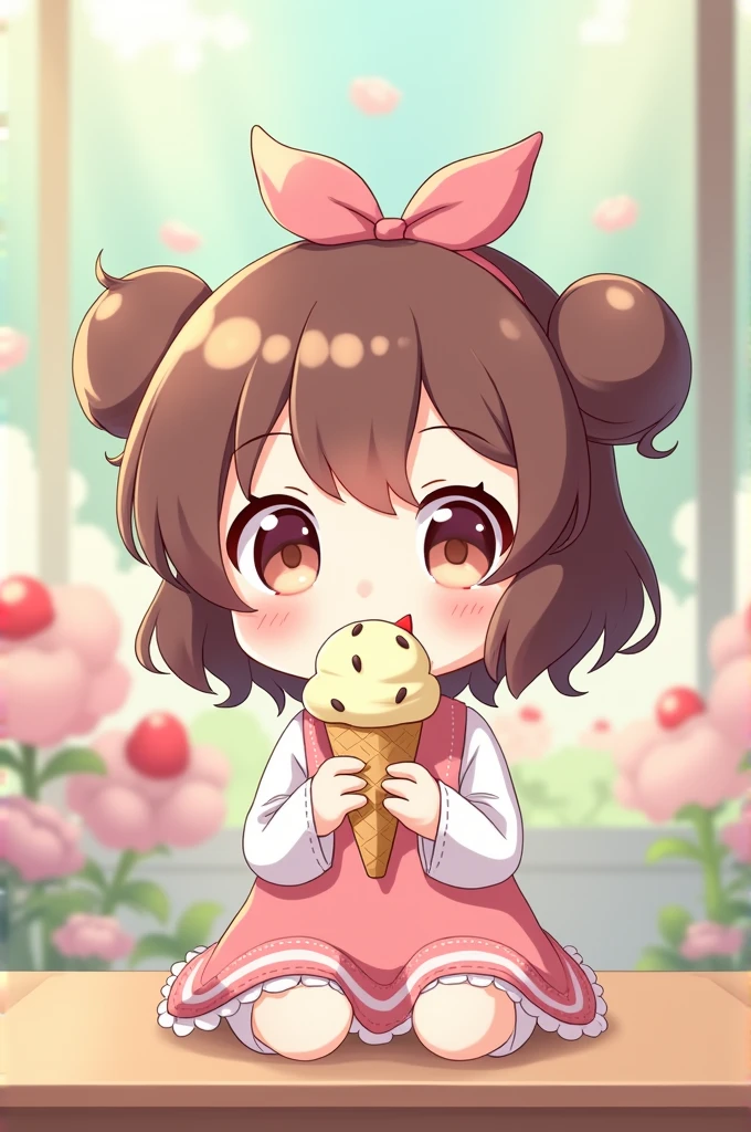 Chibi anime girl eating ice cream - SeaArt AI