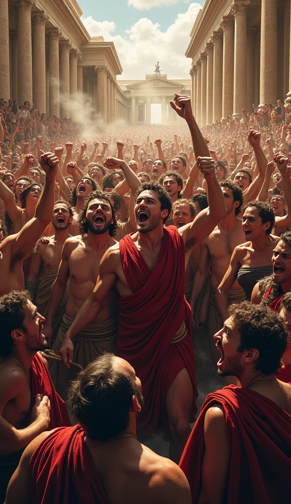 A chaotic scene outside the Roman governor’s palace. A large - SeaArt AI