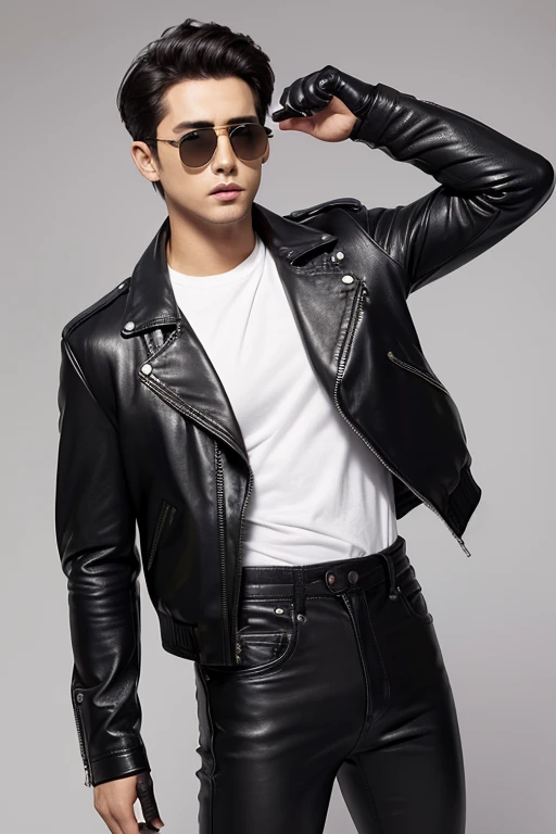 5A man in sunglasses wearing a human leather jacket and leather pants ...