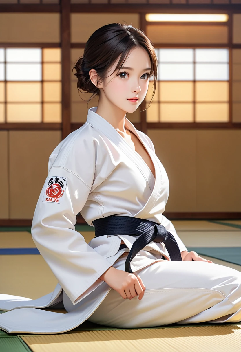 (( match ring in the gym , Two beautiful women compete in a judo ring on a tata - SeaArt AI