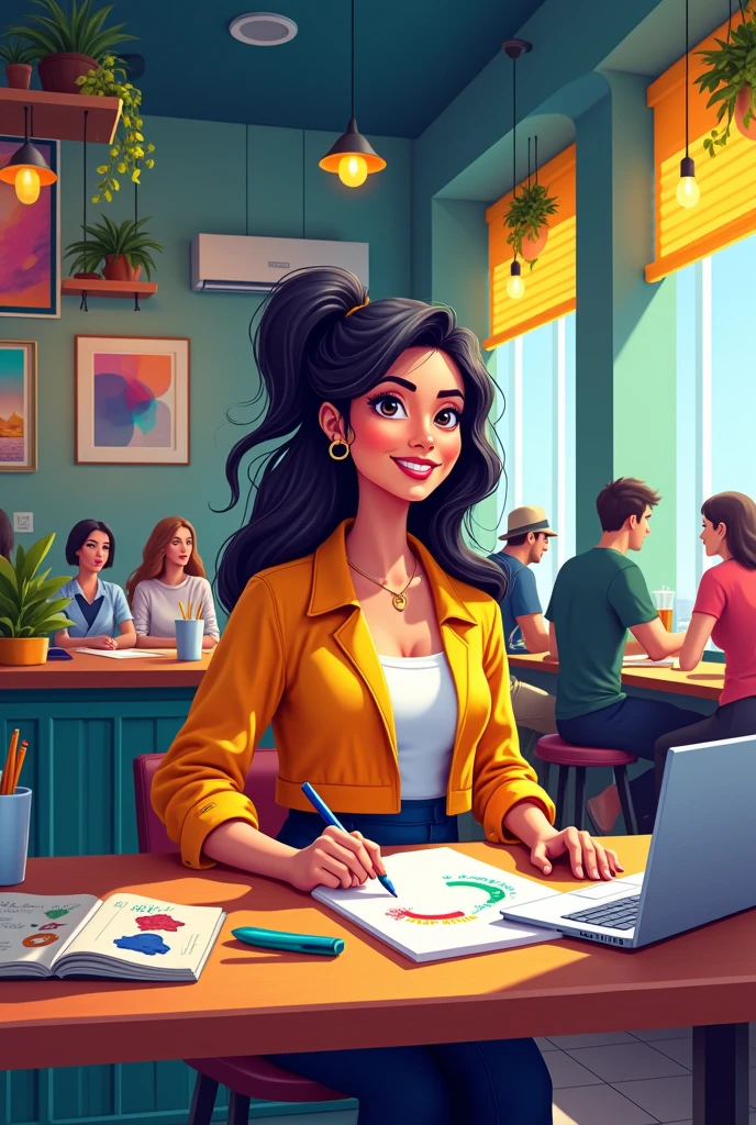 Venezuelan woman , Graphic Designer in a restaurant - SeaArt AI