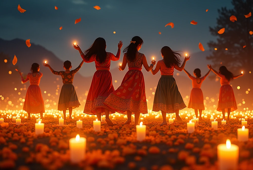 Nepali Light Festival 、night、 Lots of Candles、marigold flower - SeaArt AI