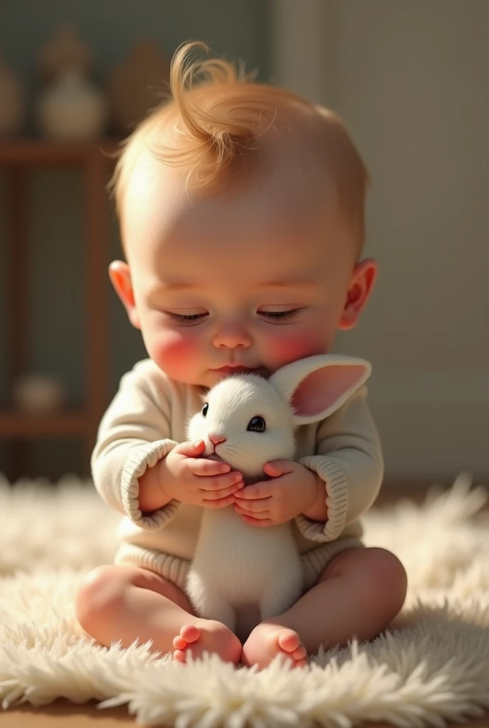 Baby in hand rabit - SeaArt AI