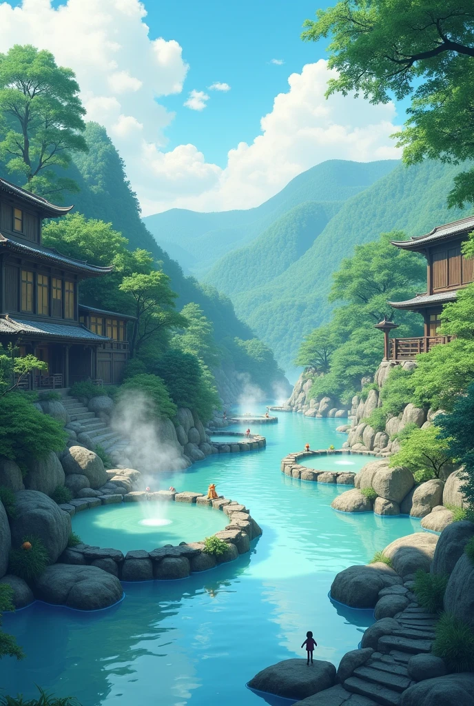 Isekai Relaxing Hot Springs,landscape, Japanese anime style。No humans ...
