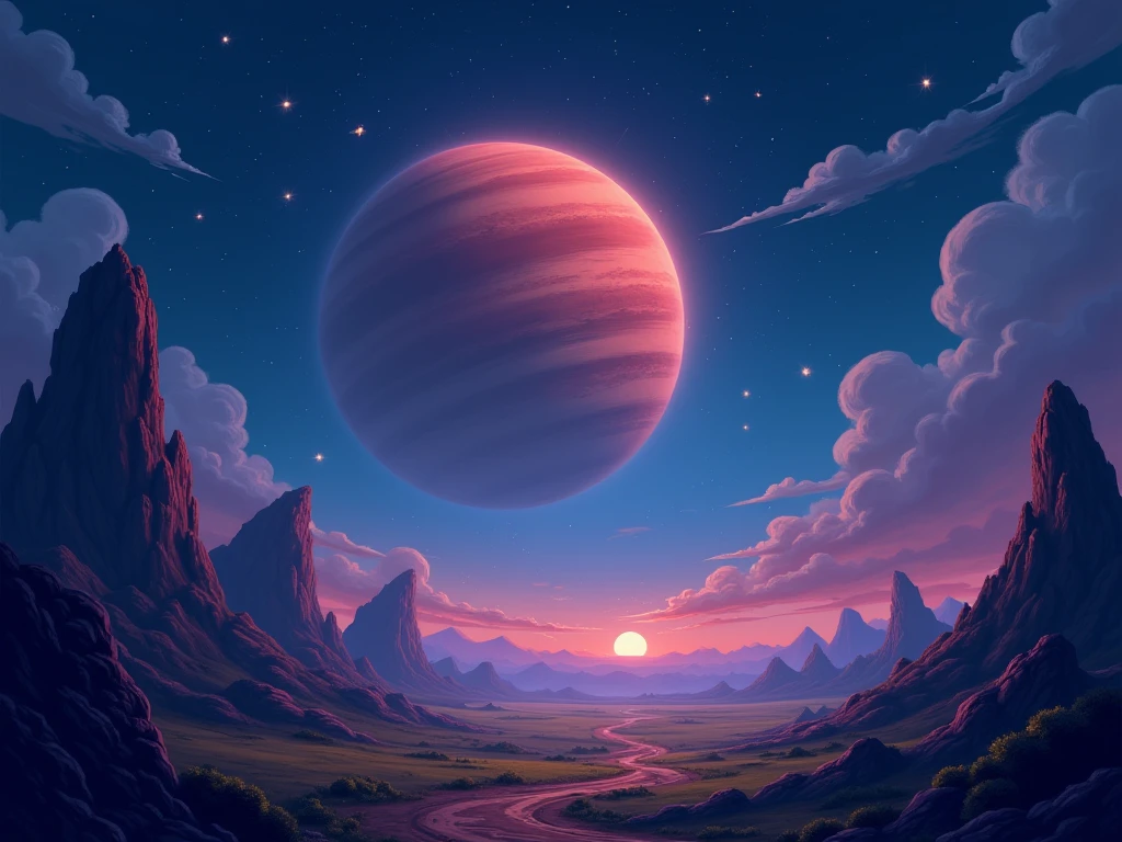Mysterious planet in the style of Disney as the setting for a short ...