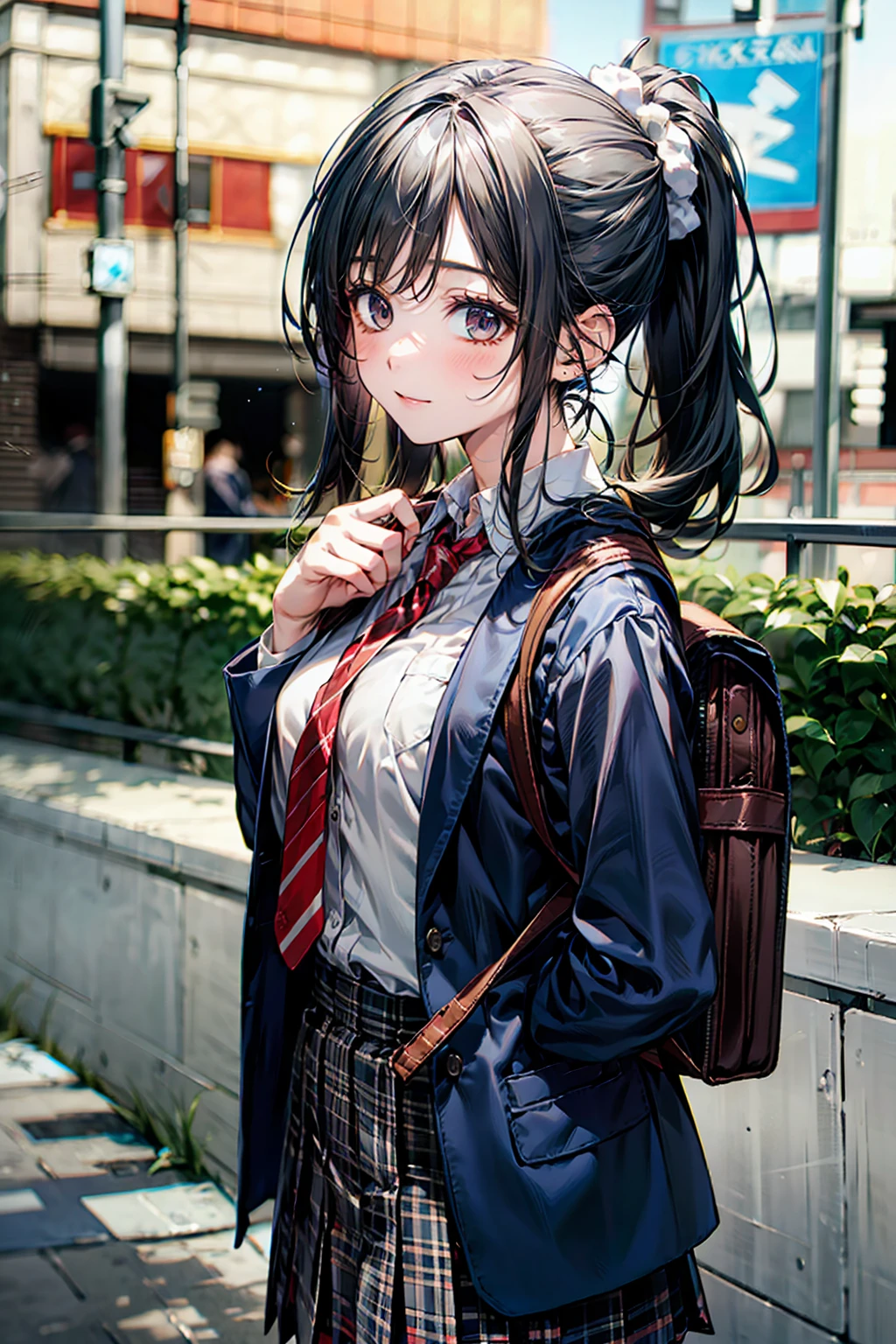 Fluffy ponytail, review,A girl with a backpack is posing for a photo ...