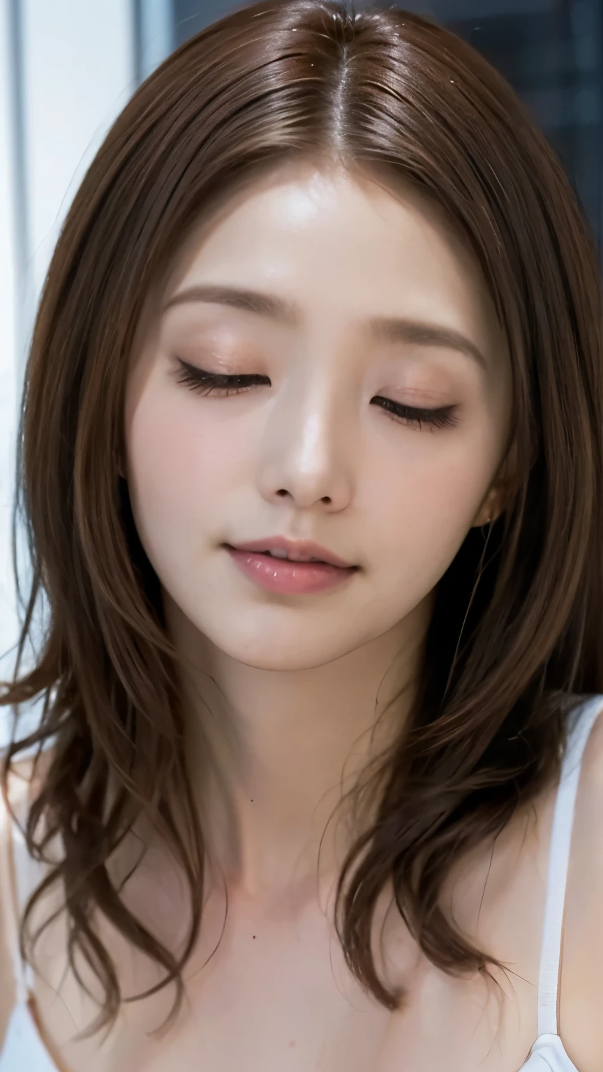 A Close Up Of A Woman With Long Brown Hair Looking Down Seaart Ai 3548