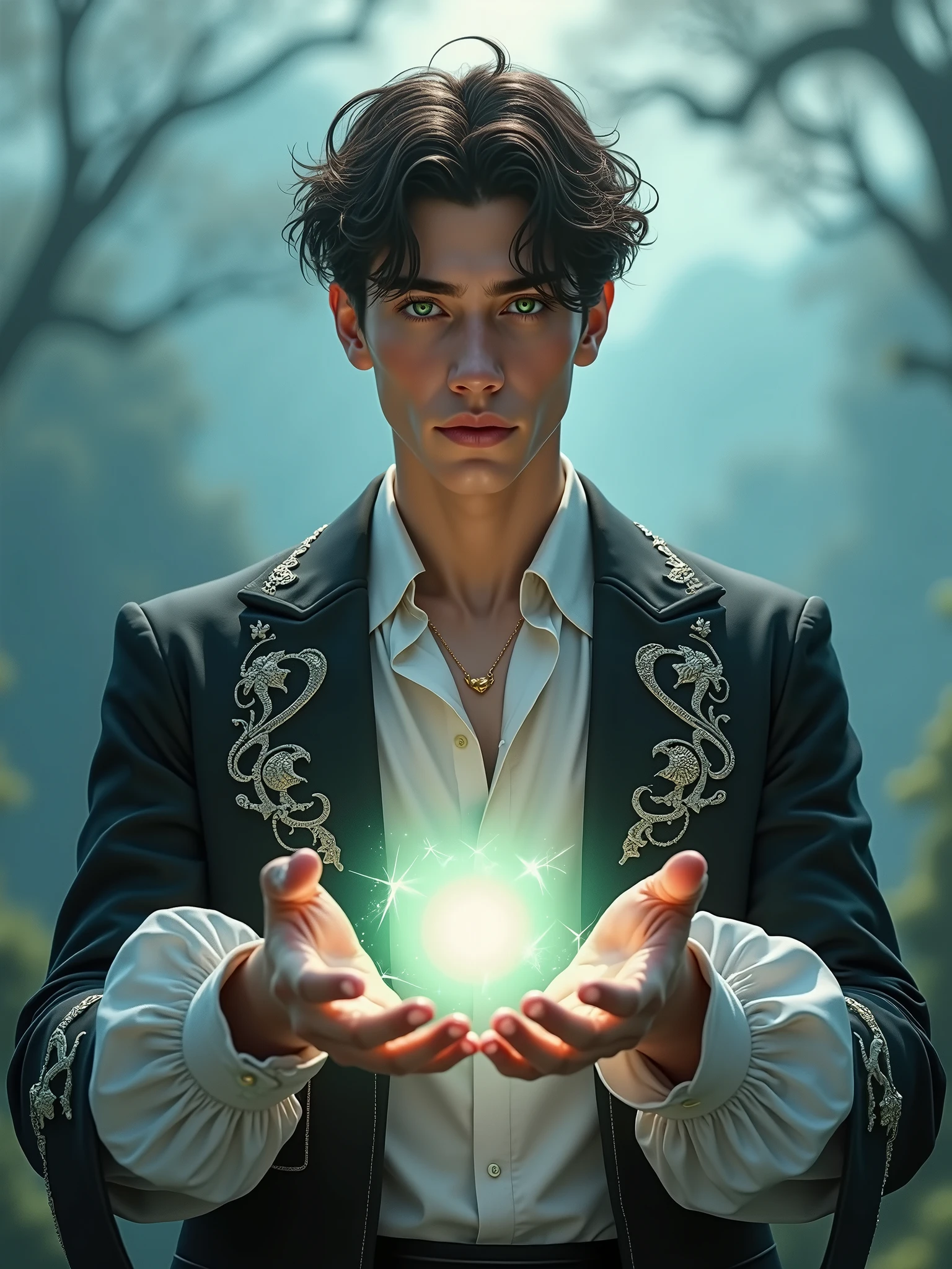 Arafed image of a man in a suit holding a glowing ball - SeaArt AI