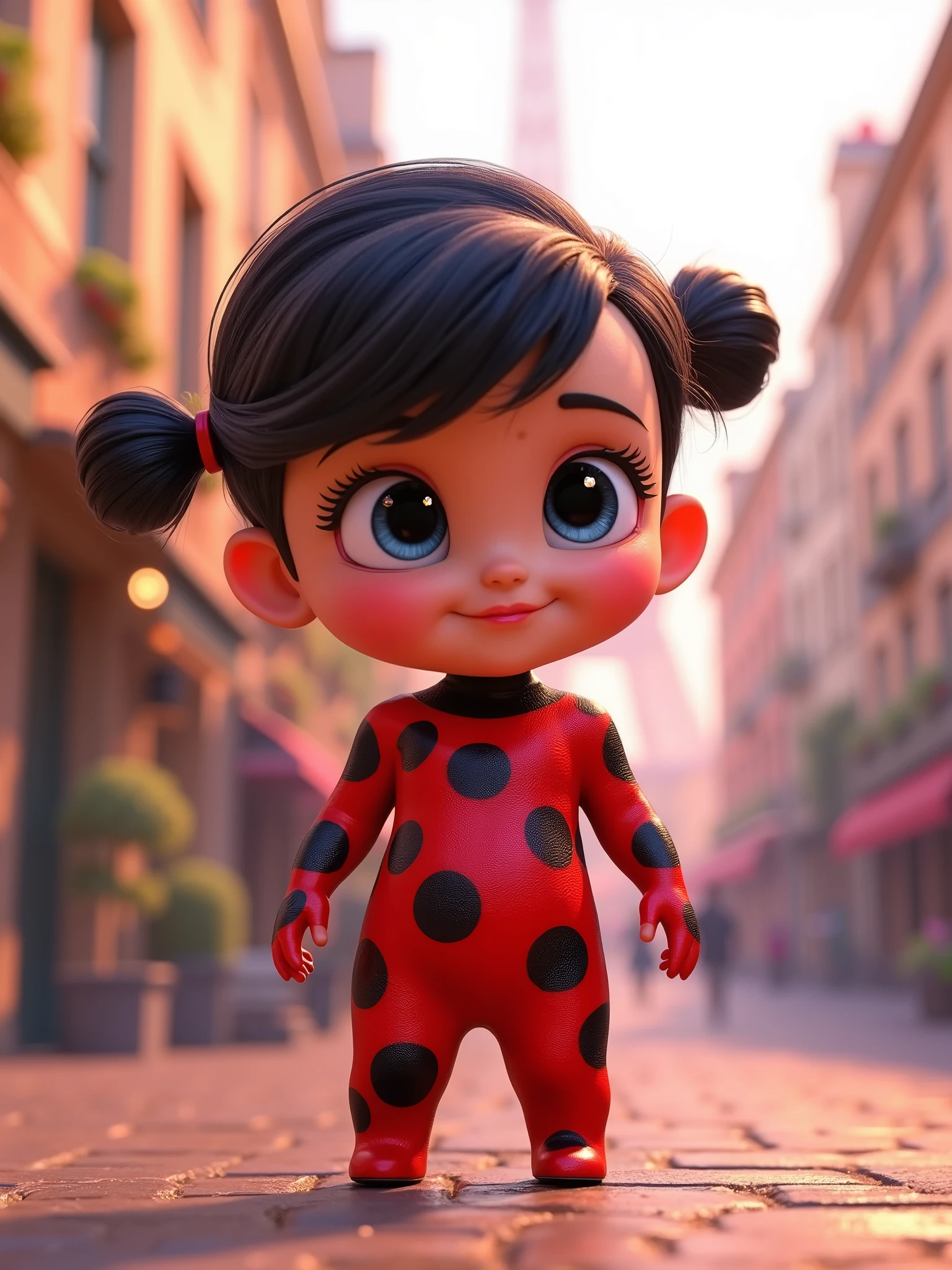 Cartoon girl in a ladybug outfit standing on a street - SeaArt AI