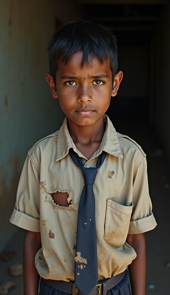 Indian very poor school student wearing old ripped school uniform and ...