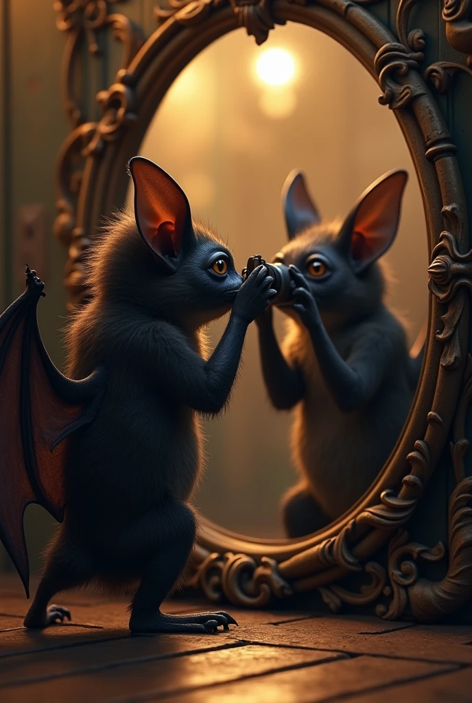 Bat taking a picture in a mirror - SeaArt AI