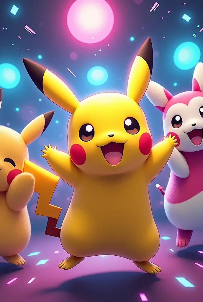 Picachu with his friends dancing on a TikTok background - SeaArt AI