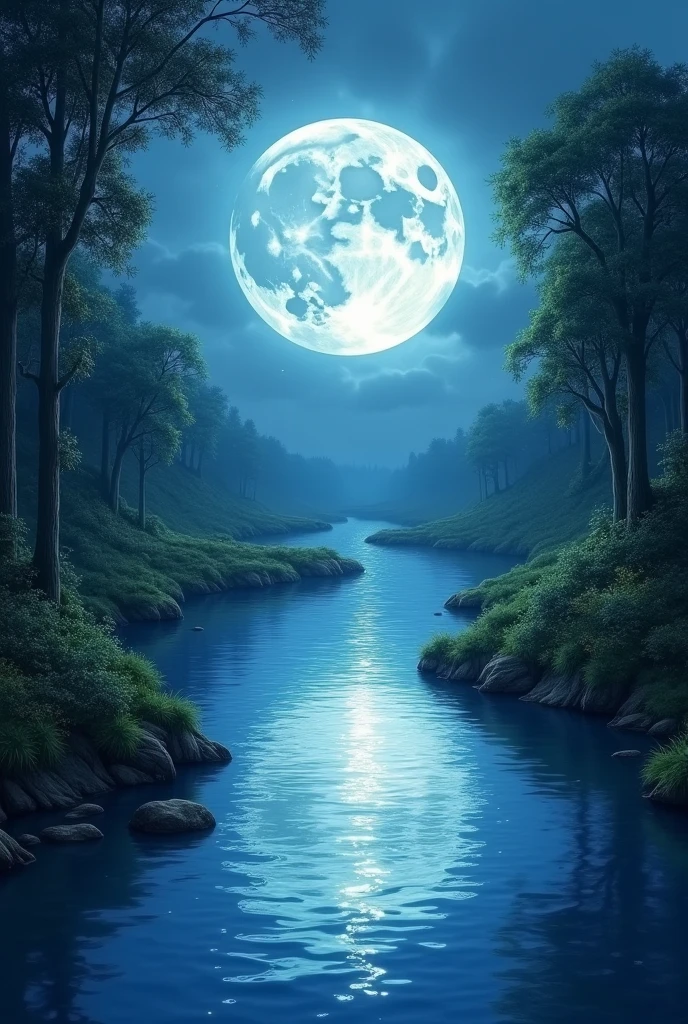 Liquid Moon on a river - SeaArt AI