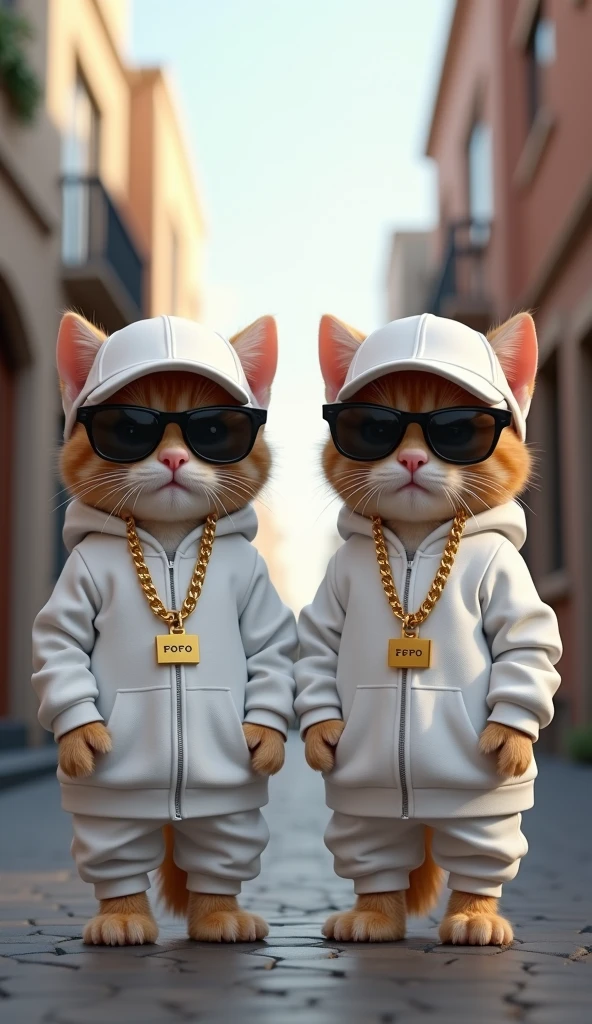 "Two adorable cats standing upright in a baby humanoid aparence on a ...