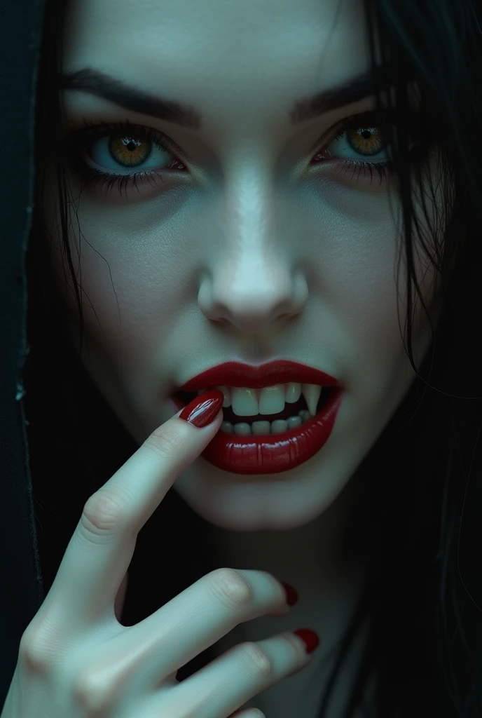 Vampire woman showing fangs - SeaArt AI