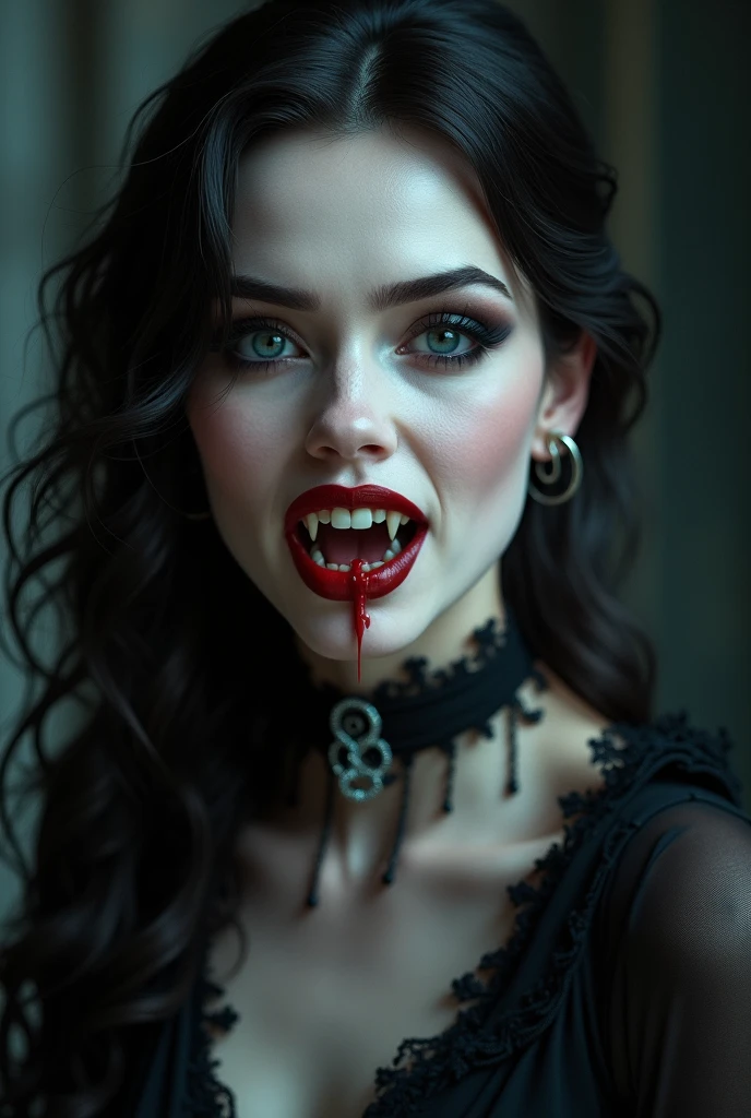 Vampire woman showing fangs - SeaArt AI