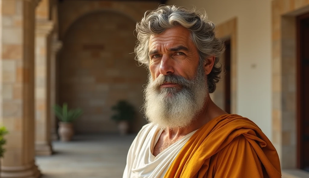 A hyperrealistic portrait of Aristotle, the legendary ancient Greek ...