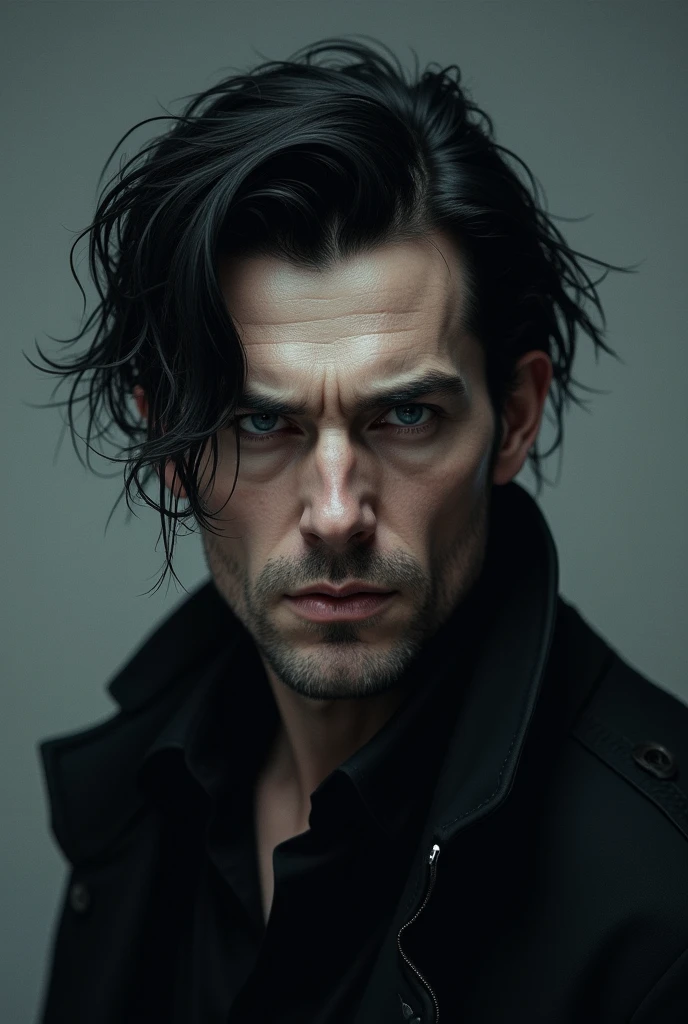 Man, tall, dark hair, light blue eyes, pale skin, grumpy - SeaArt AI