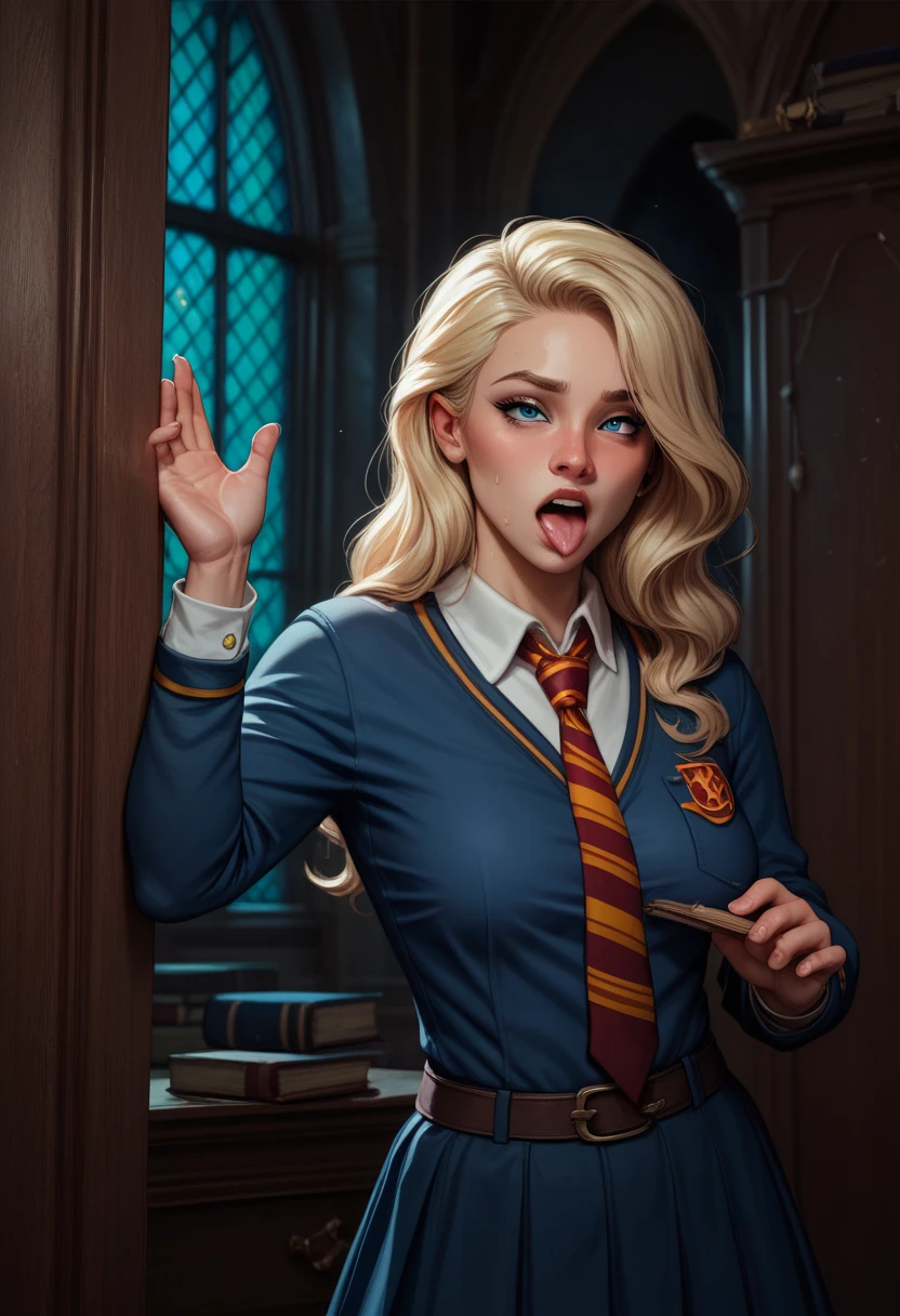 (Luna Lovegood [Harry Potter]), blonde hair, blue/bronze tie - SeaArt AI
