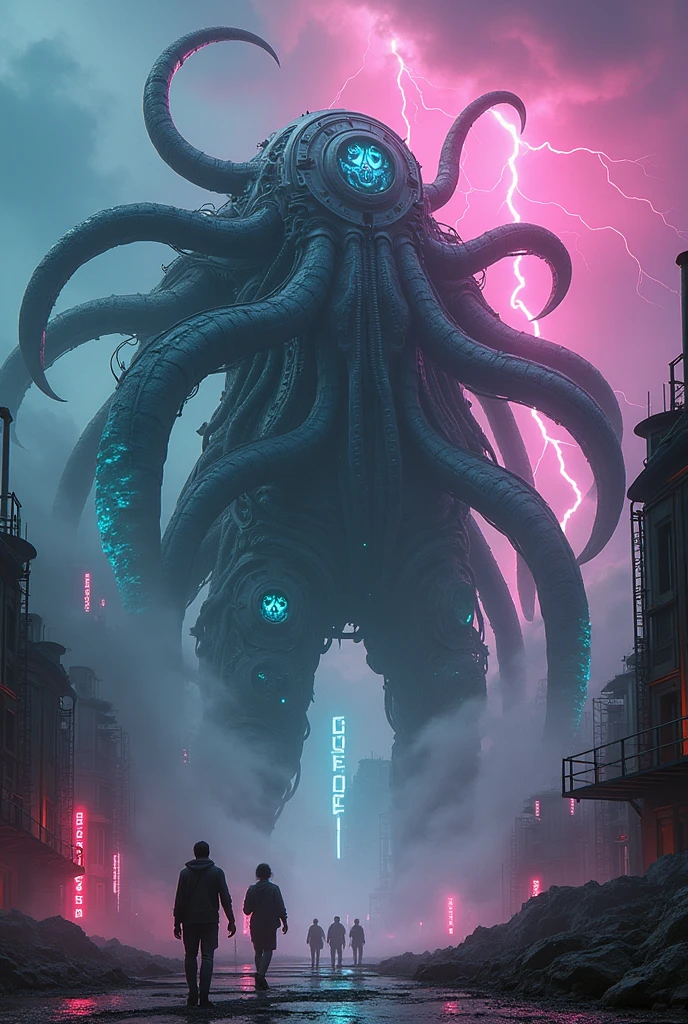 "Create an image blending cybernetic and Cthulhu Mythos elements with a ...