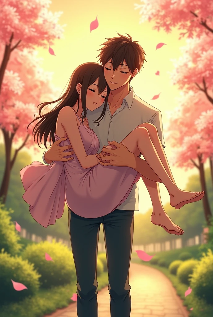 A man walking while carrying his girlfriend in Anime Style - SeaArt AI