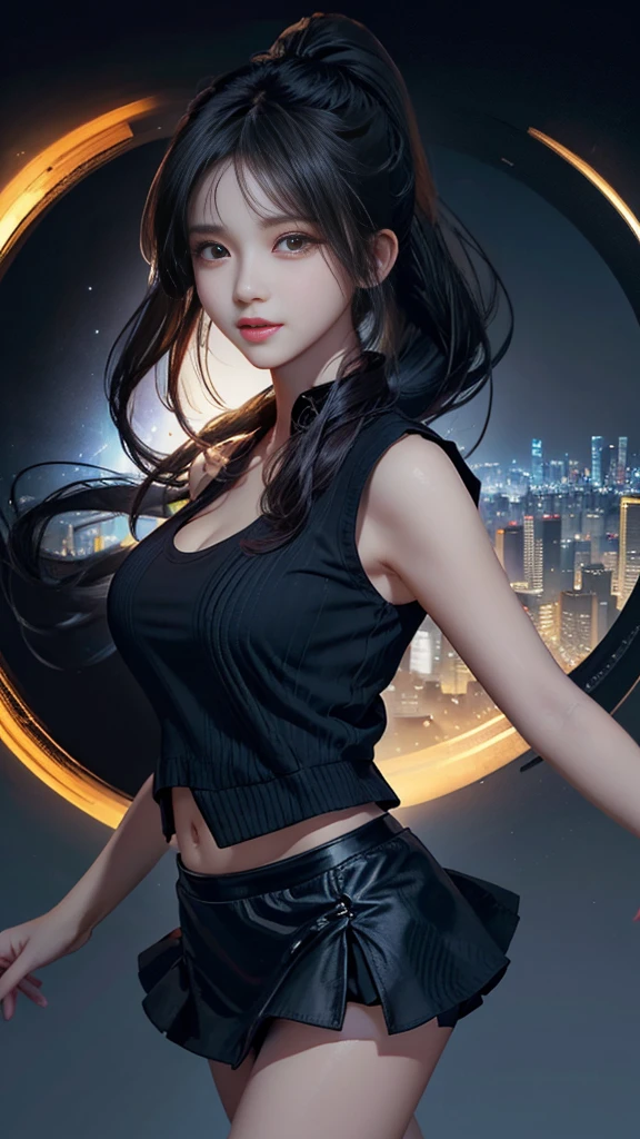 Long eyelashes, solid circle eyes, Ponytail , Dark and bright hair ...