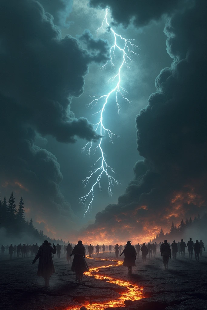 A dark, apocalyptic sky with thick black clouds that swirl violently ...