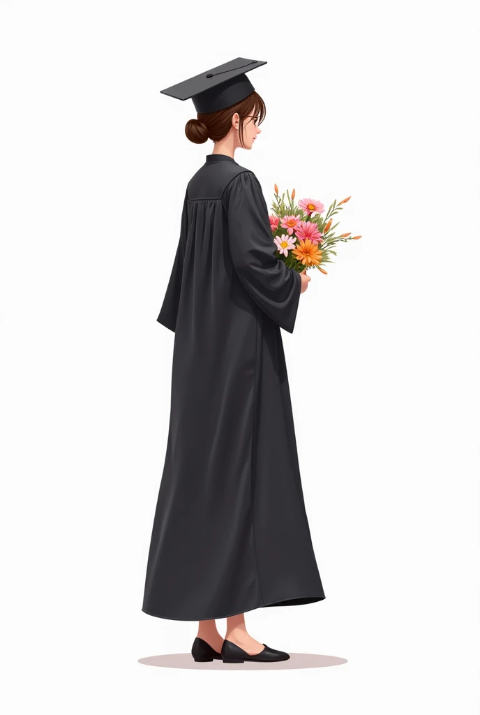 Make me an animated woman with her back wearing a graduation gown and ...