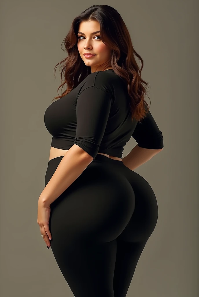 girl with long hair ,Petiza wearing black tights and a black top ...