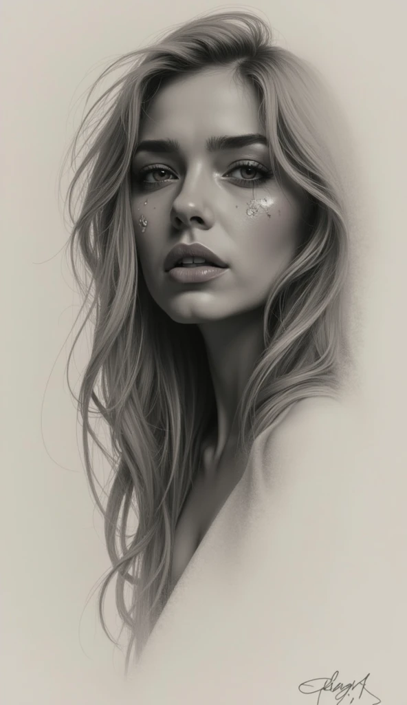 Graphite sketch , with thick , work of art. of a woman , limelight ...