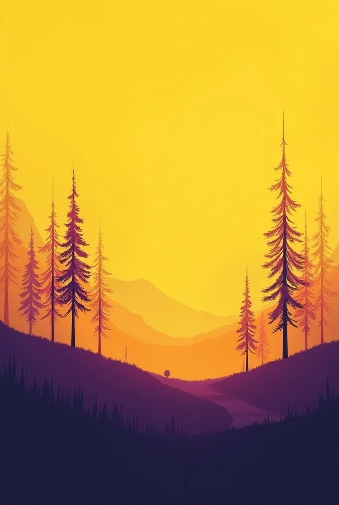 Make me a minimalist landscape with complementary colors yellow and ...