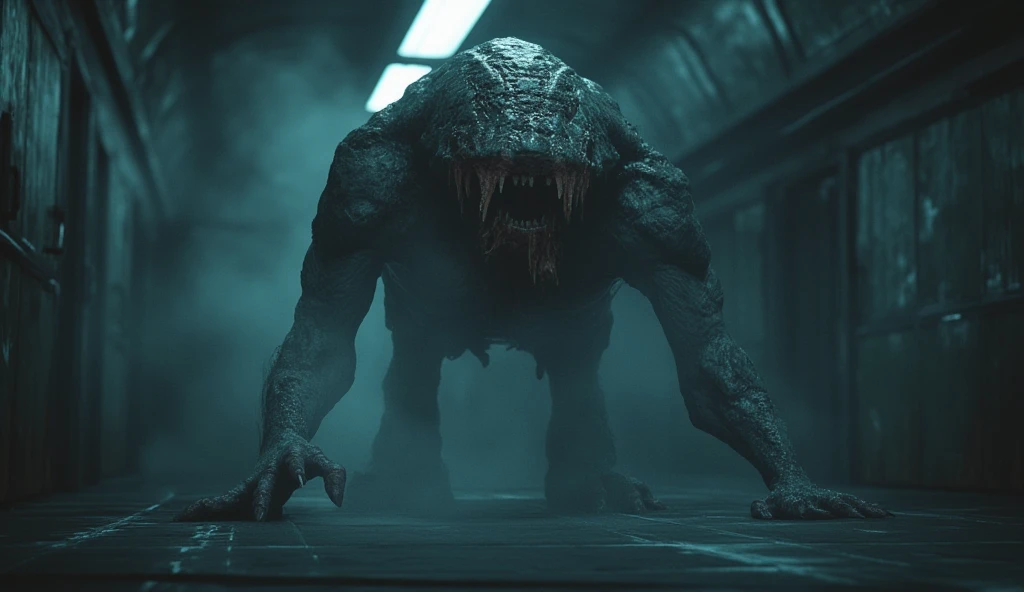 A deformed biomass approaches from the depths of a dark, a lot of ...