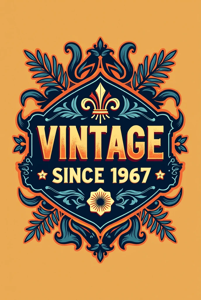 A logo with bright colours saying vintage since 1967 with a vintage ...