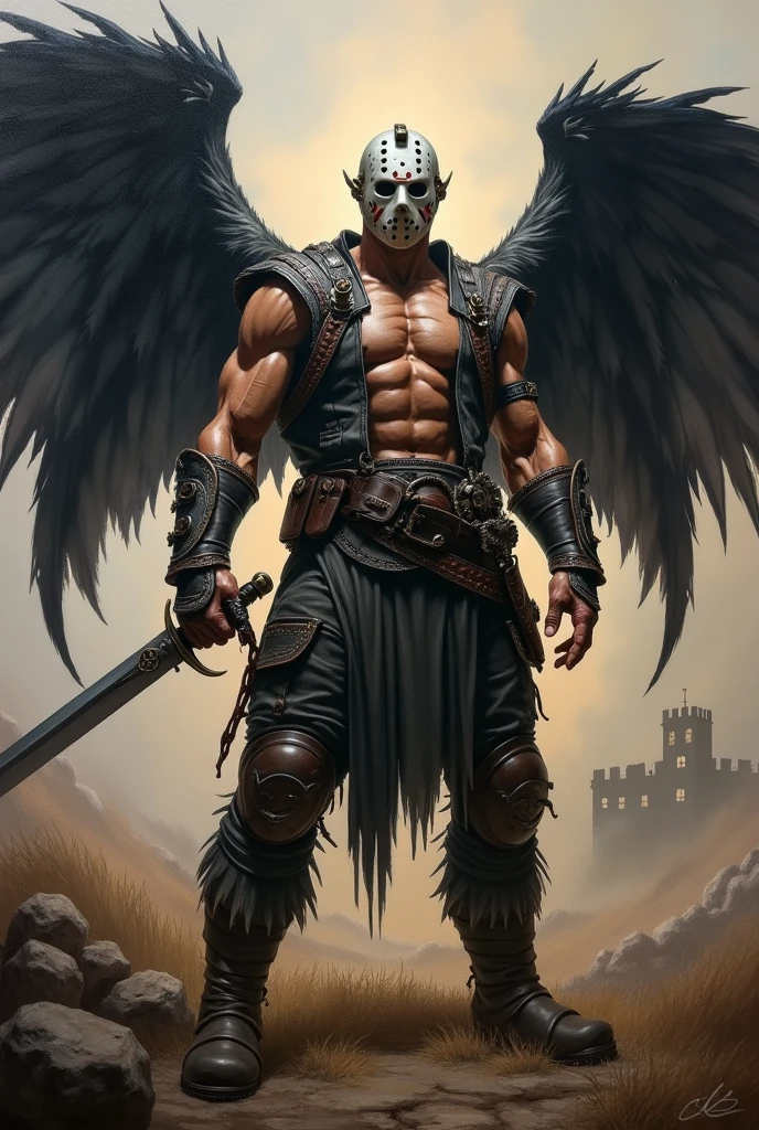 A tenebrism style oil painting: Close-up of jasonvoorhees imposing ...