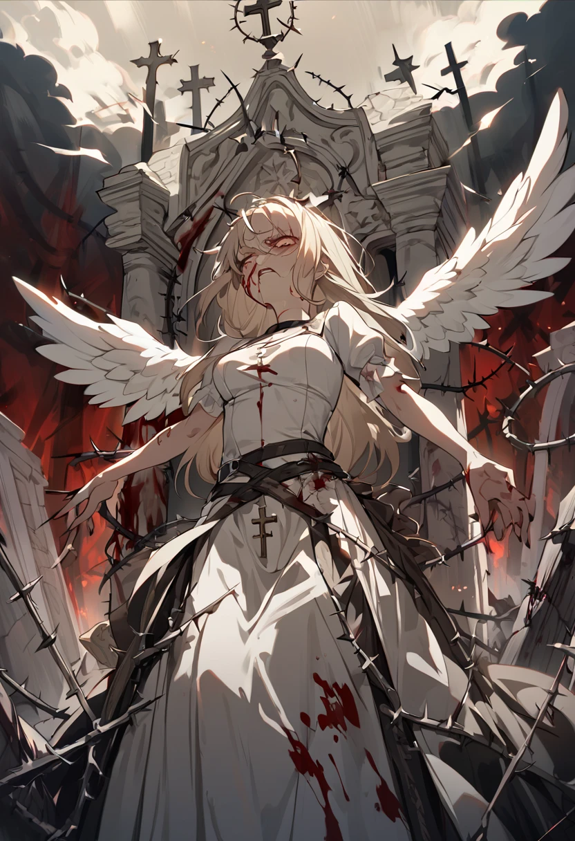 A fallen angel with a divine yet corrupted appearance, illustrated in ...
