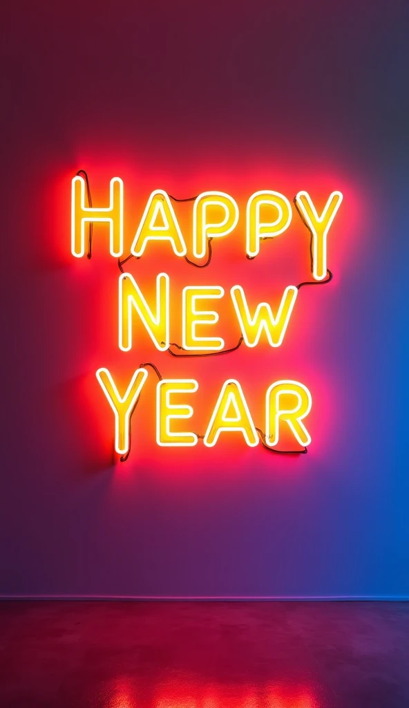 The word "Happy New Year" in neon color on the wall - SeaArt AI