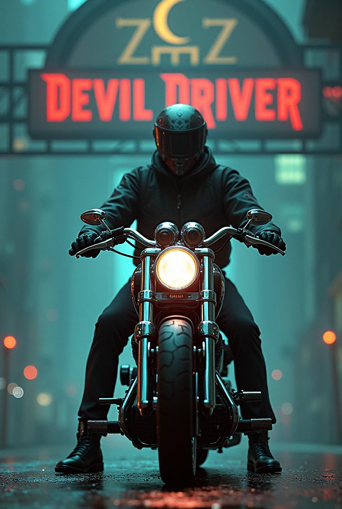 Biker on a motorcycle in chrome on the background of the poster - SeaArt AI