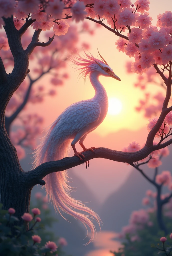 Ethereal (mythical chinese loong bird) with shimmering feathers on a ...