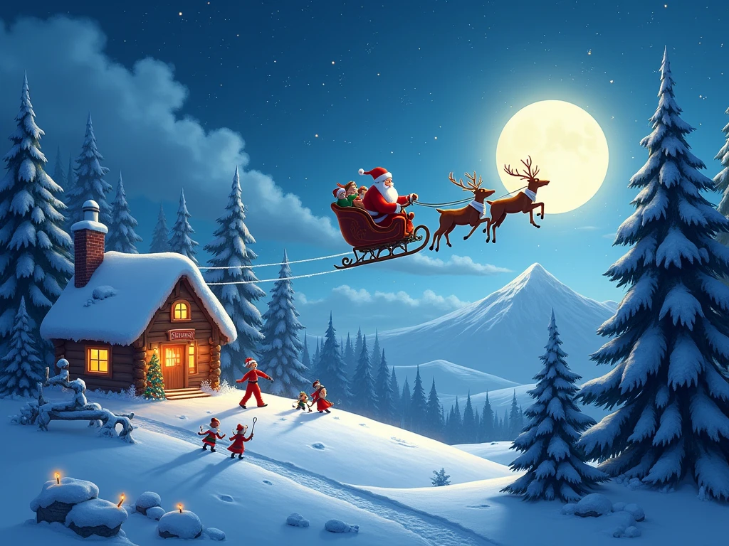 Image en paysage avec Pere noel en traineau dans le ciel Disney Style - SeaArt AI