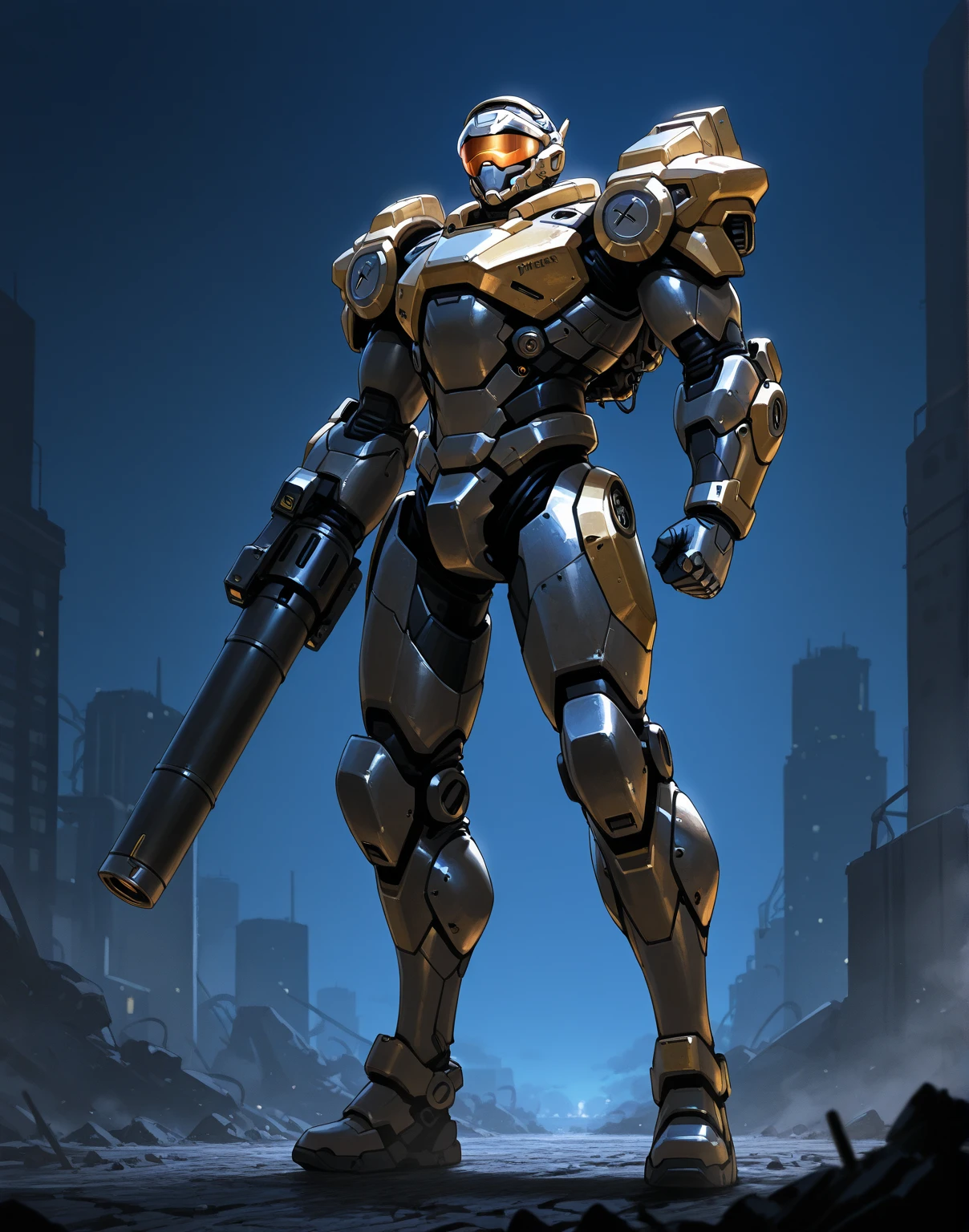 Male, solo, power suit, metal plates, mask, visor, full height - SeaArt AI