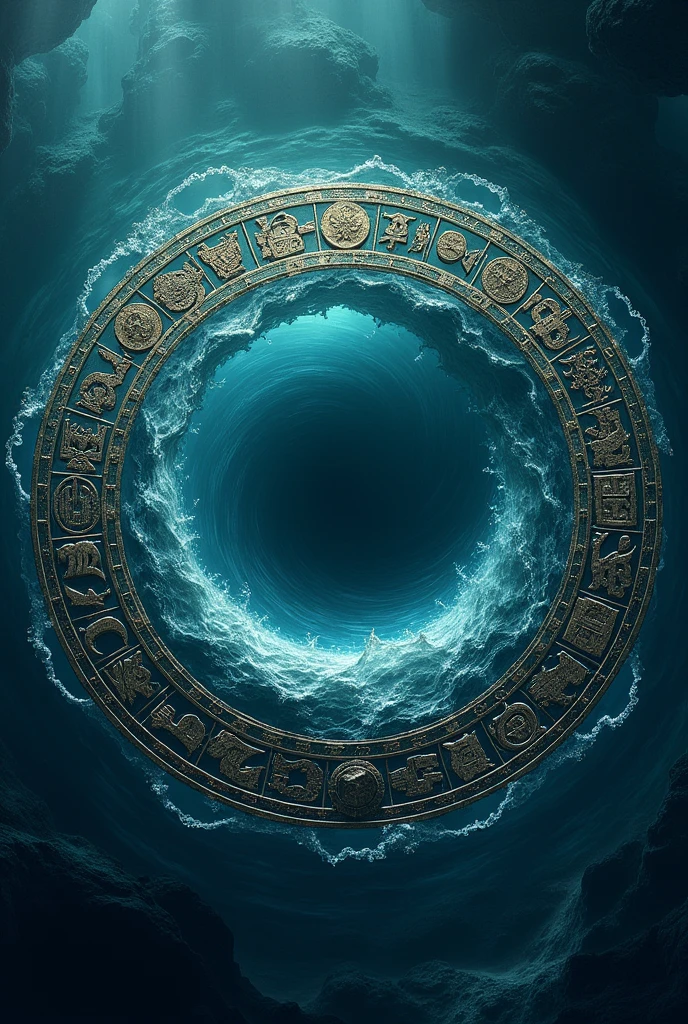 Deep Ocean water whirlpool with all of the runes around it - SeaArt AI